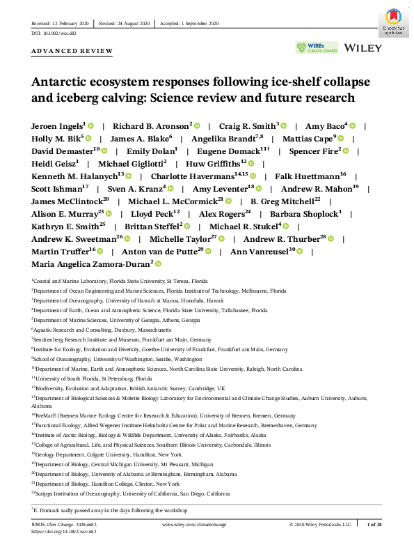 (PDF) Antarctic ecosystem responses following ice‐shelf collapse and ...