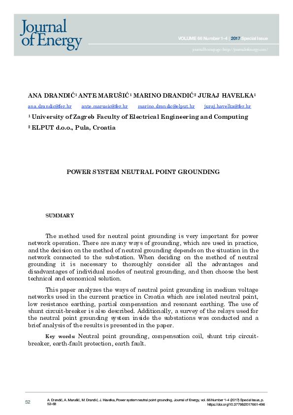 (PDF) Power system neutral point grounding
