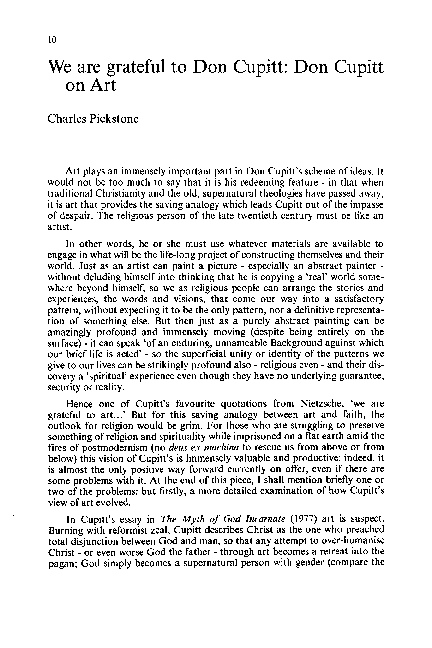 (PDF) We are grateful to Don Cupitt: Don Cupitt on Art