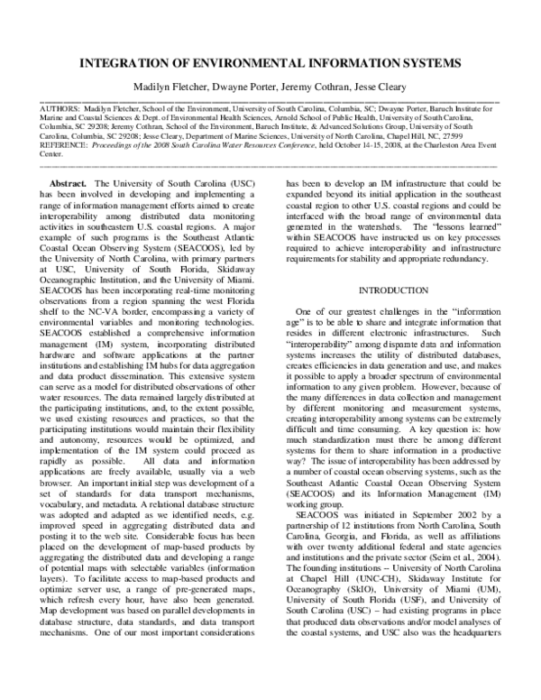 (PDF) Integration of Environmental Information Systems