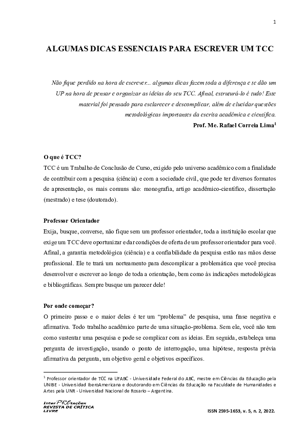 (PDF) Algumas dicas essenciais para escrever um TCC