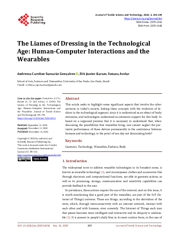 (PDF) The Liames of Dressing in the Technological Age: Human-Computer ...