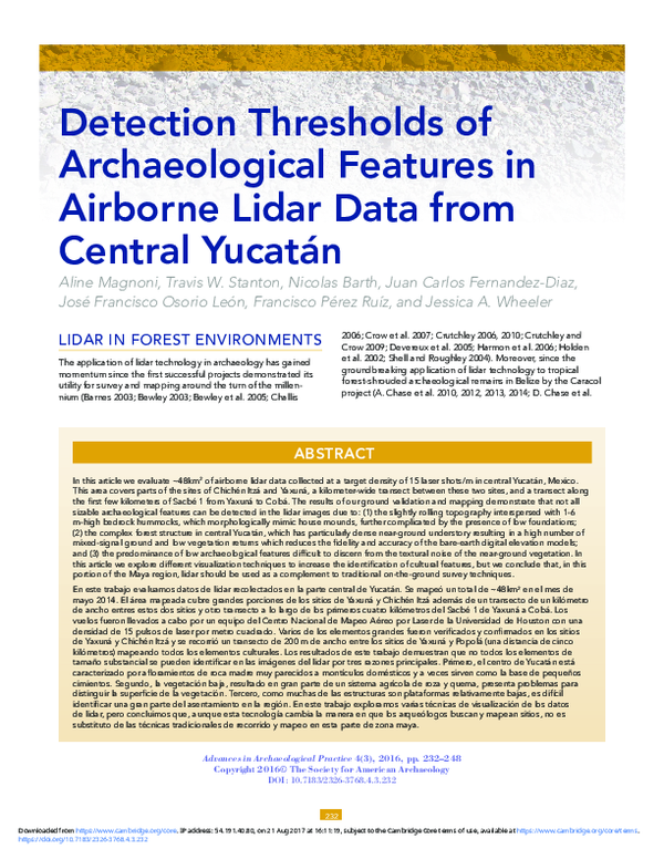 (PDF) Lidar Detection of Archaeological Features in Yucatán