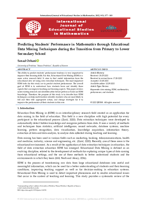 (PDF) Predicting Students' Performance in Mathematics through Educational Data Mining Techniques ...