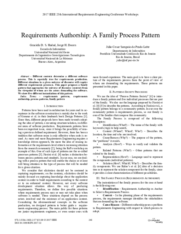 (PDF) Requirements Authorship: A Family Process Pattern