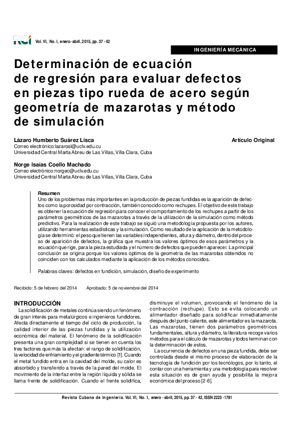 (PDF) Determinación de ecuación de regresión para evaluar defectos en ...