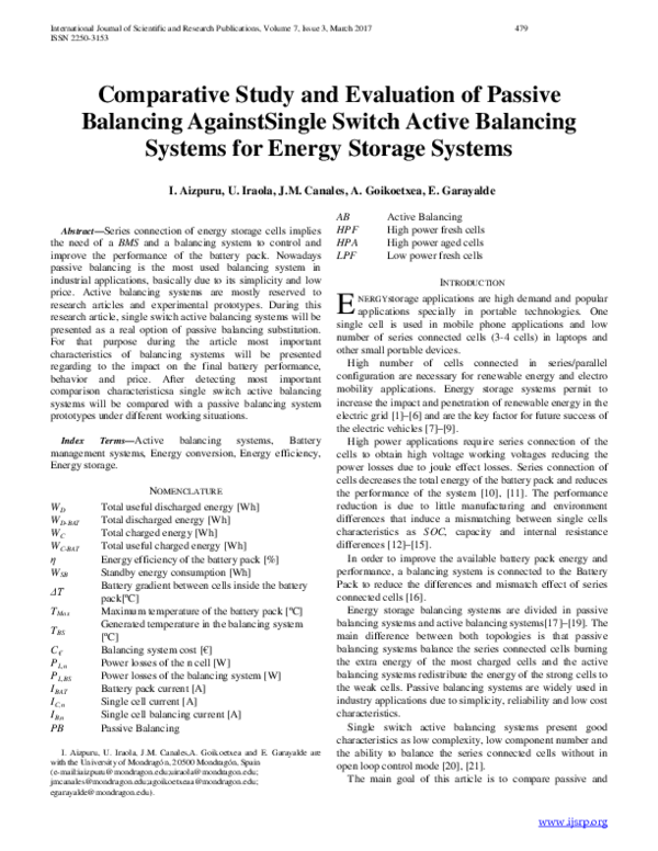 (PDF) Comparative Study and Evaluation of Passive Balancing Against Single Switch Active ...