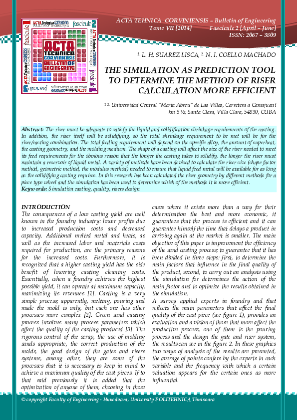 (PDF) The Simulation as Prediction Tool to Determine the Method of Riser Calculation More Efficient