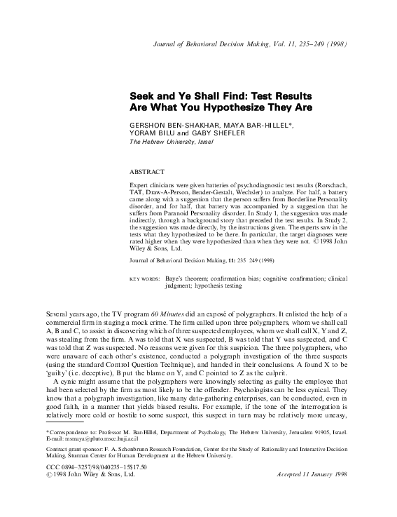 (PDF) Seek and ye shall find: test results are what you hypothesize ...