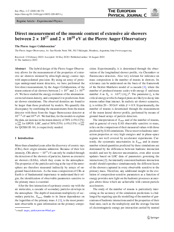 (PDF) Muon Density in Air Showers at Auger Observatory