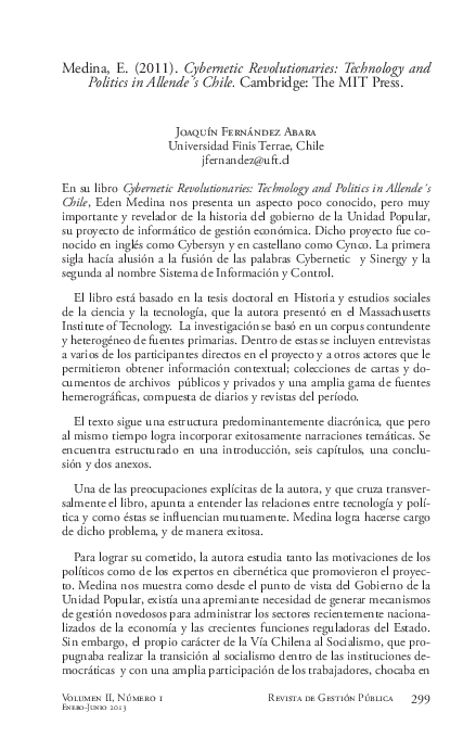 (PDF) Medina, E. (2011). Cybernetic Revolutionaries: Technology and ...