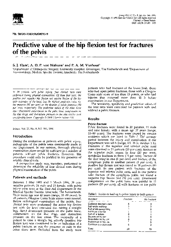 (PDF) Predictive value of the hip flexion test for fractures of the pelvis