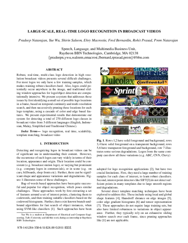 (PDF) Large-scale, real-time logo recognition in broadcast videos
