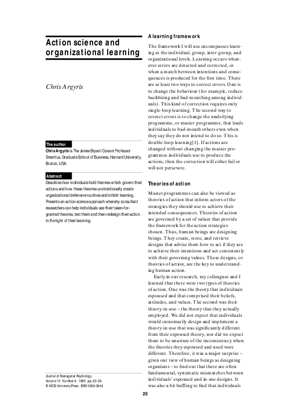 (PDF) Action Science and Organizational Learning