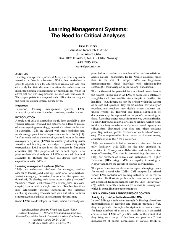 (PDF) Learning management systems