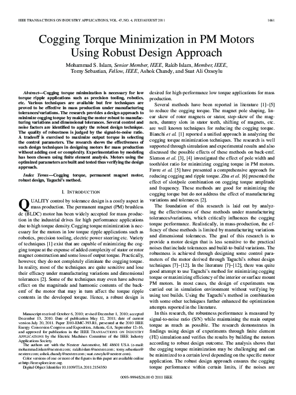 (PDF) Cogging torque minimization in PM motors using robust design approach