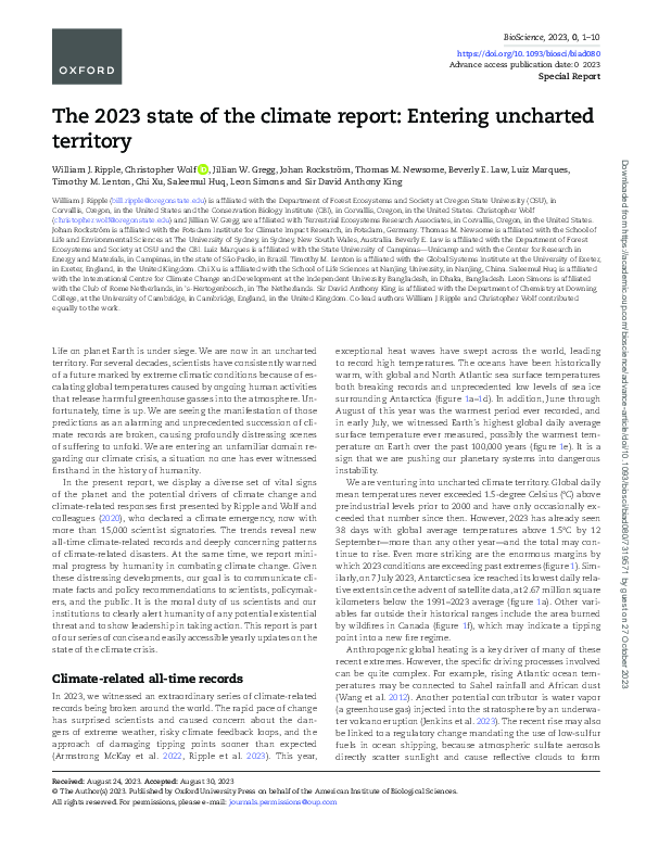(PDF) The 2023 state of the climate report: Entering uncharted territory