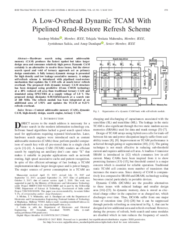 (PDF) A Low-Overhead Dynamic TCAM With Pipelined Read-Restore Refresh Scheme