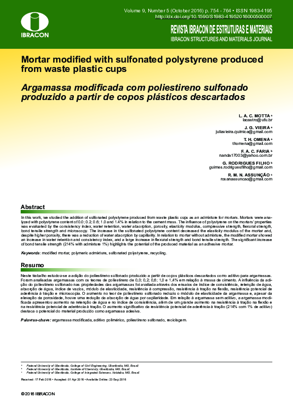 (PDF) Mortar modified with sulfonated polystyrene produced from waste ...