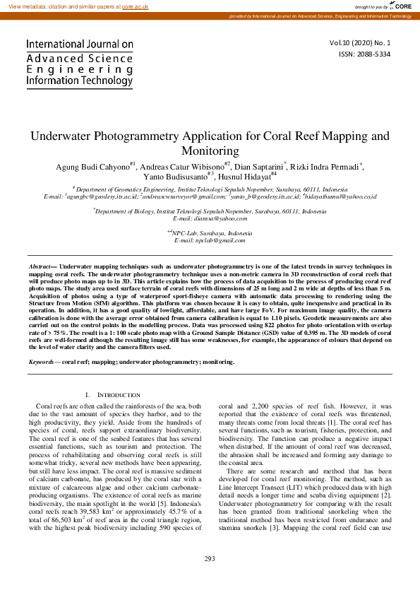 (PDF) Underwater Photogrammetry Application for Coral Reef Mapping and Monitoring | Yanto ...