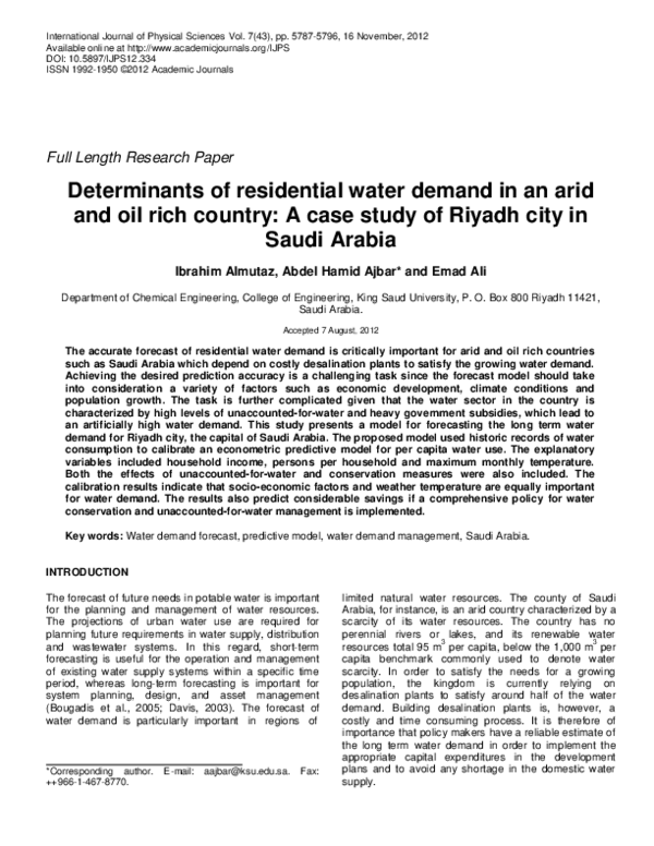 (PDF) Determinants of residential water demand in an arid and oil rich ...