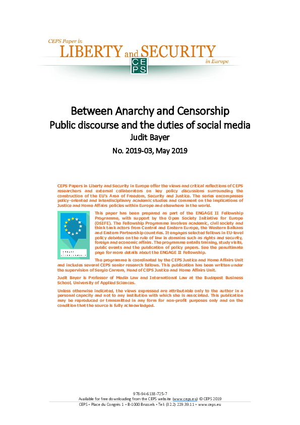 (PDF) Between Anarchy and Censorship. Public discourse and the duties of social media