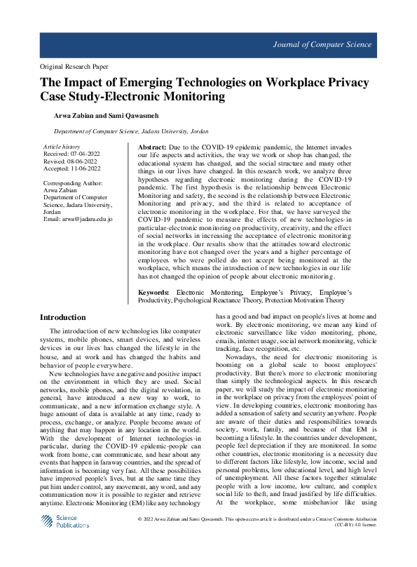 (PDF) The Impact of Emerging Technologies on Workplace Privacy Case ...