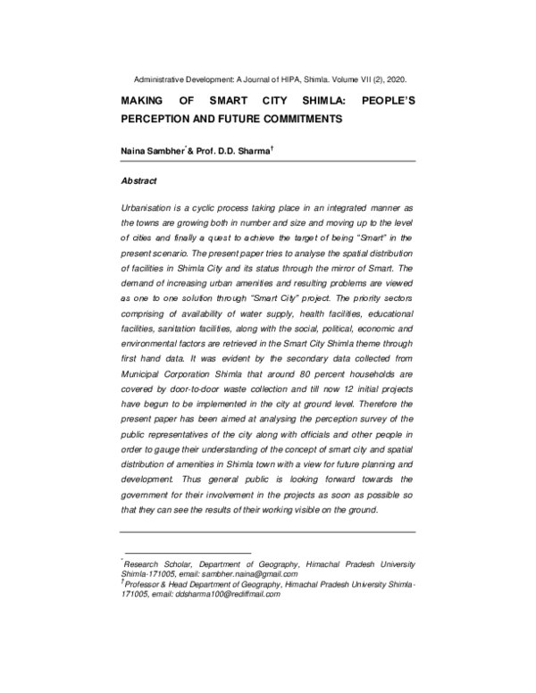 (PDF) Making of Smart City Shimla: People’s Perception and Future ...