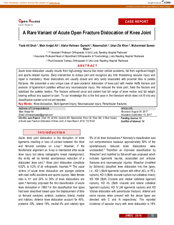 (PDF) A Rare Variant of Acute Open Fracture Dislocation of Knee Joint