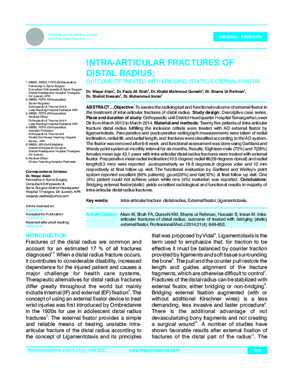 (PDF) Intra-Articular Fractures of Distal Radius | Faaiz Ali Shah - Academia.edu