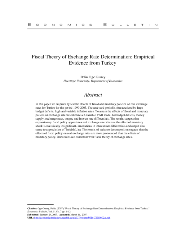 (PDF) Fiscal Theory of Exchange Rate Determination: Empirical Evidence ...