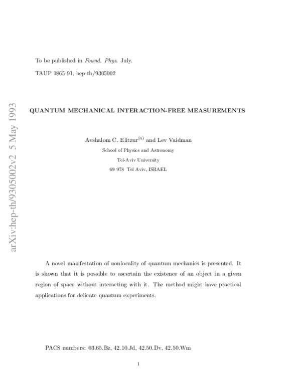 (PDF) Quantum mechanical interaction-free measurements