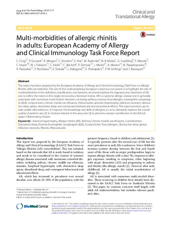 (PDF) Multi-morbidities of allergic rhinitis in adults: European ...
