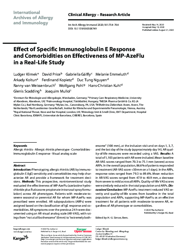 (PDF) Effect of Specific Immunoglobulin E Response and Comorbidities on ...