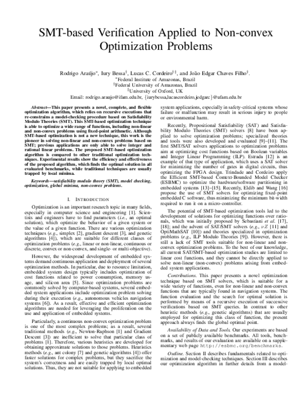 Pdf Smt Based Verification Applied To Non Convex Optimization Problems Joao Edgar Chaves