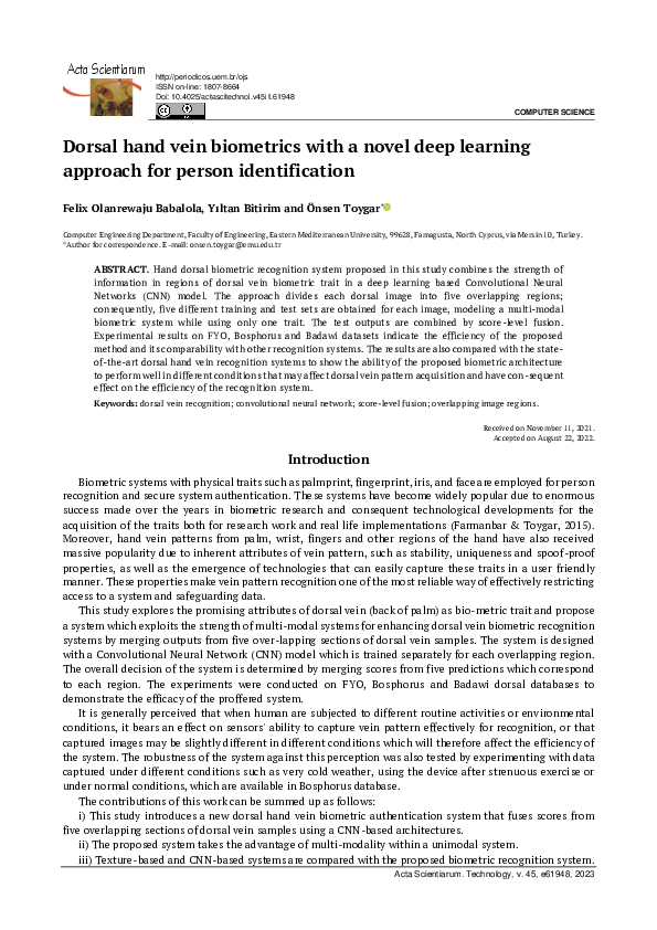 (PDF) Dorsal hand vein biometrics with a novel deep learning approach ...