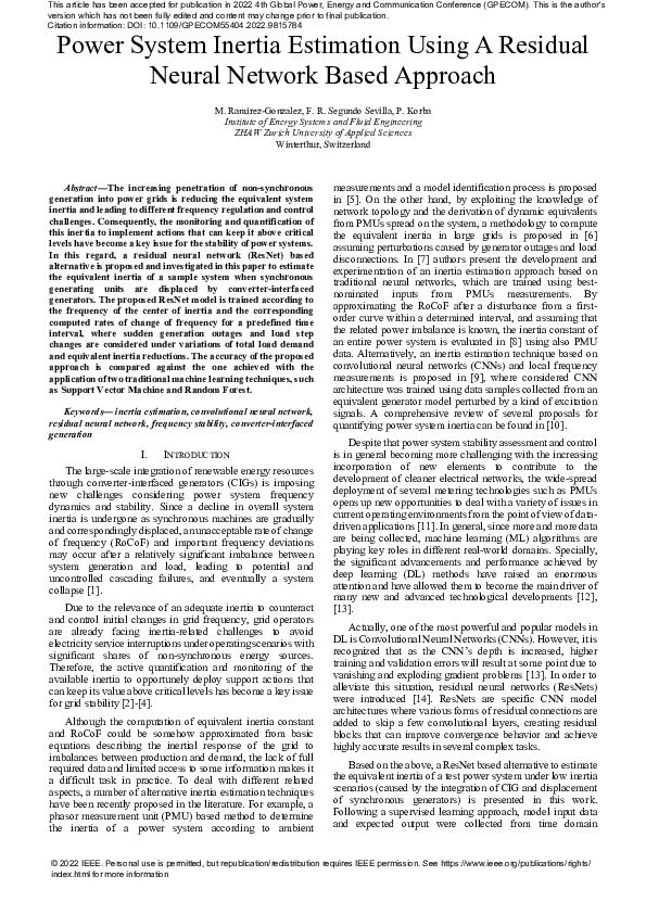 (PDF) Power System Inertia Estimation Using A Residual Neural Network ...