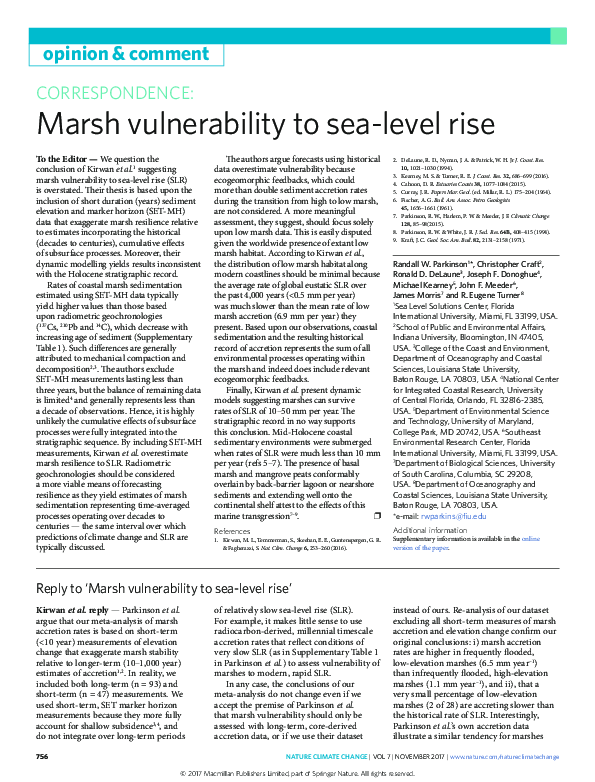 (PDF) Marsh vulnerability to sea-level rise