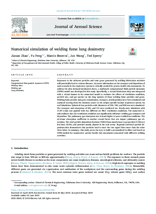 (PDF) Numerical simulation of welding fume lung dosimetry (PDF) Numerical simulation of welding fume lung dosimetry