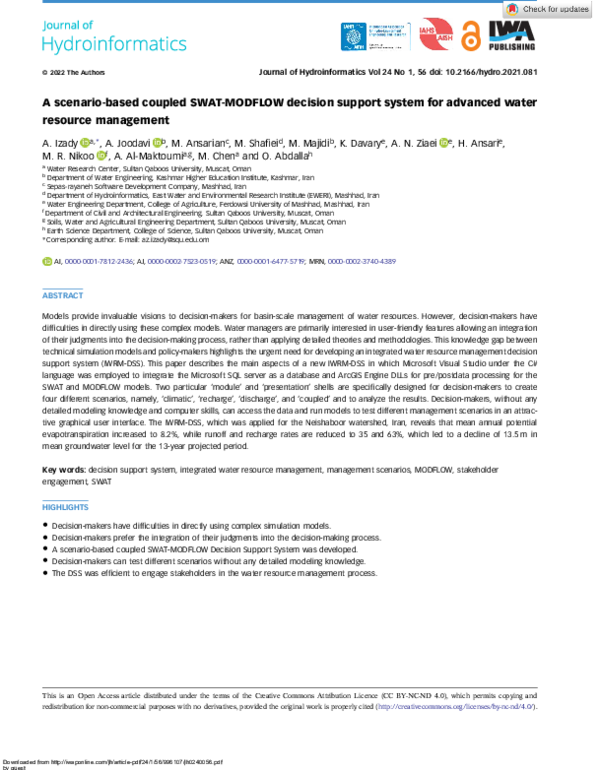Pdf A Scenario Based Coupled Swat Modflow Decision Support System For Advanced Water Resource