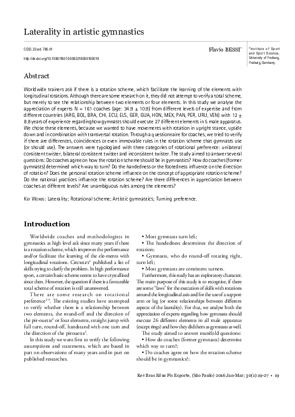 (PDF) Laterality in artistic gymnastics