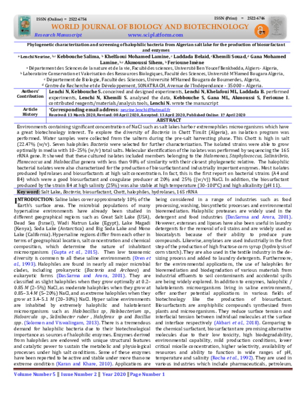 (PDF) Phylogenetic characterization and screening of halophilic ...