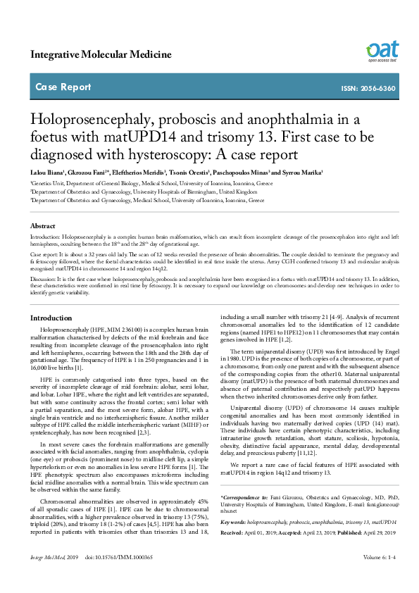 (PDF) Holoprosencephaly, proboscis and anophthalmia in a foetus with ...