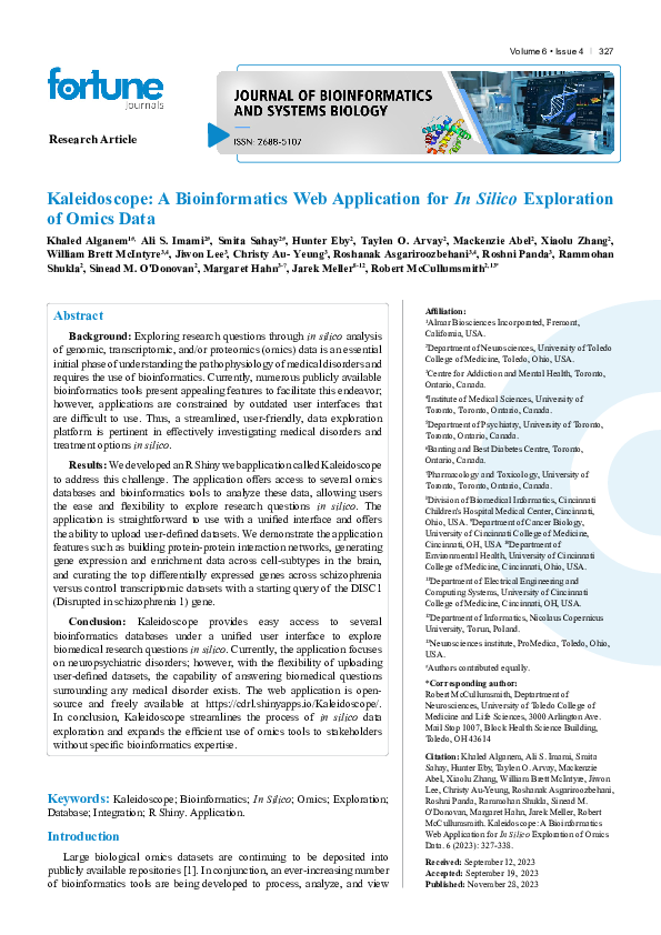 (PDF) Kaleidoscope: A Bioinformatics Web Application for In Silico Exploration of Omics Data