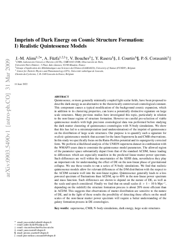 Pdf Imprints Of Dark Energy On Cosmic Structure Formation I
