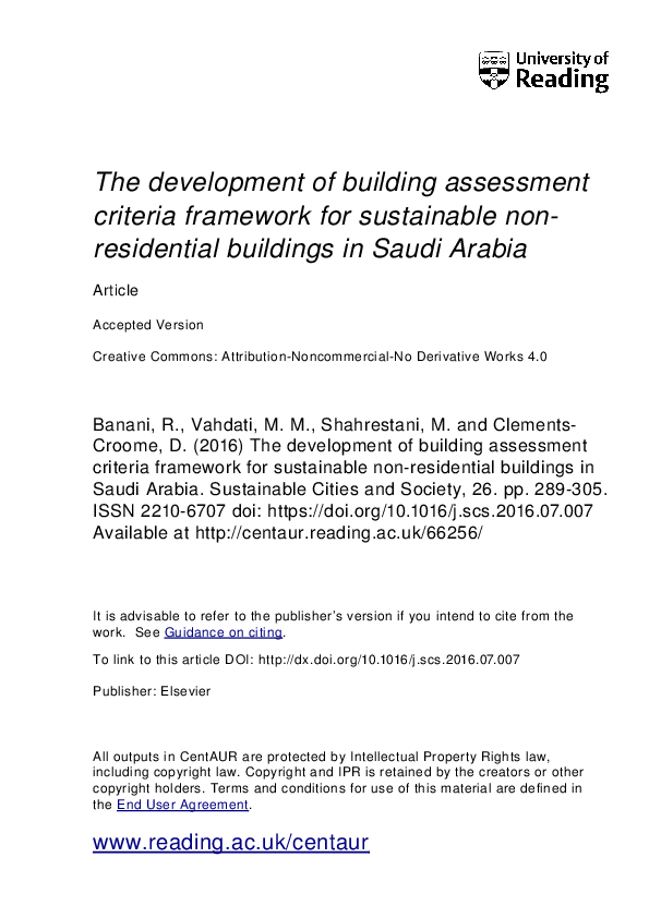 (PDF) The development of building assessment criteria framework for sustainable non-residential ...
