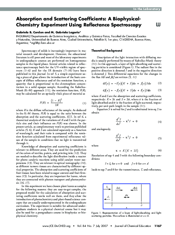 (PDF) Absorption and Scattering Coefficients: A Biophysical-Chemistry Experiment Using ...