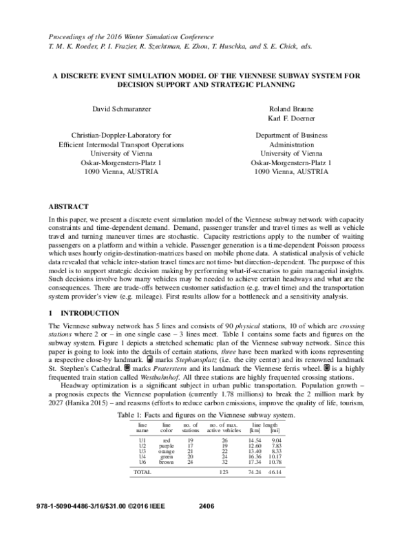 (PDF) A discrete event simulation model of the Viennese subway system for decision support and ...
