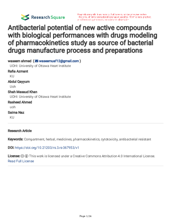 (PDF) Antibacterial potential of new active compounds with biological ...