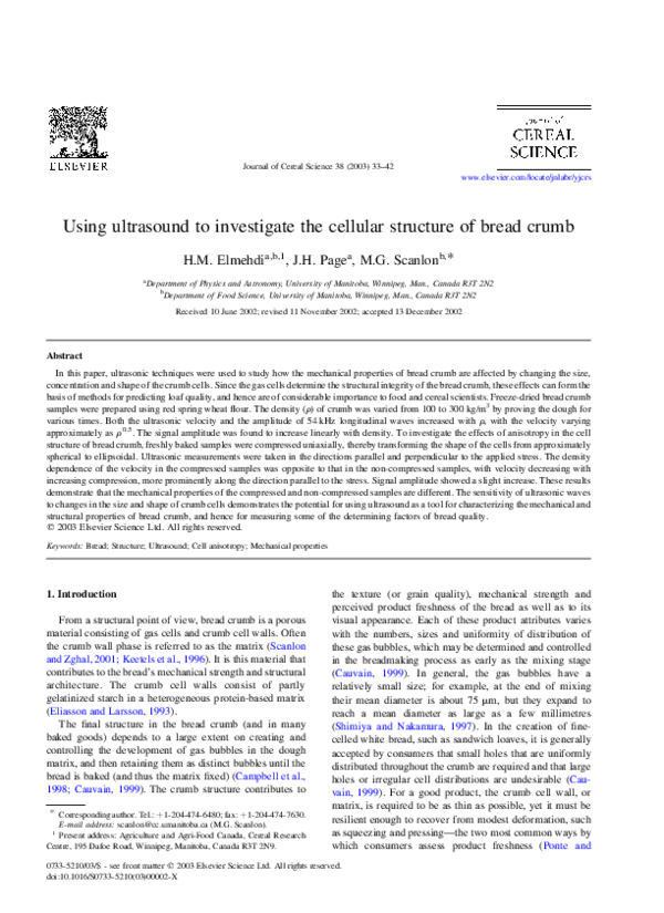 (PDF) Using ultrasound to investigate the cellular structure of bread crumb